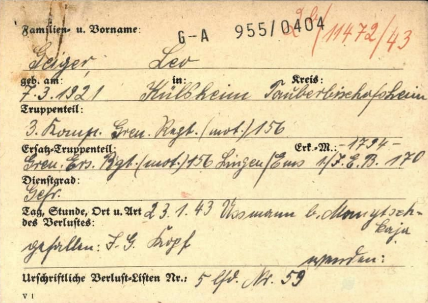 Gefallene und Vermisste aus Külsheim im Zweiten Weltkrieg, 1939-1945