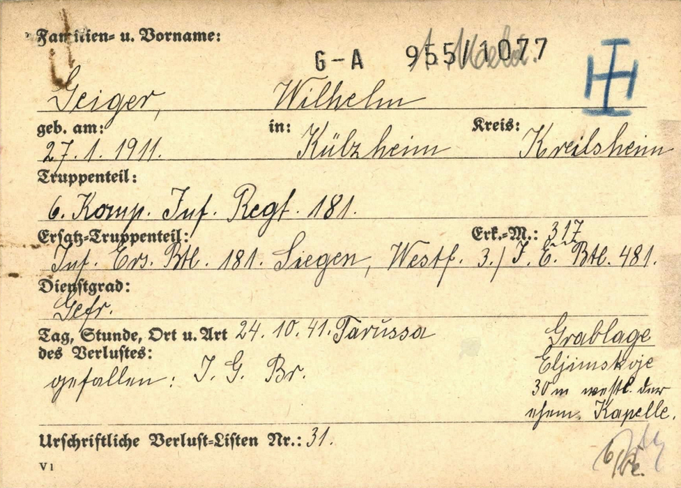 Gefallene und Vermisste aus Külsheim im Zweiten Weltkrieg, 1939-1945